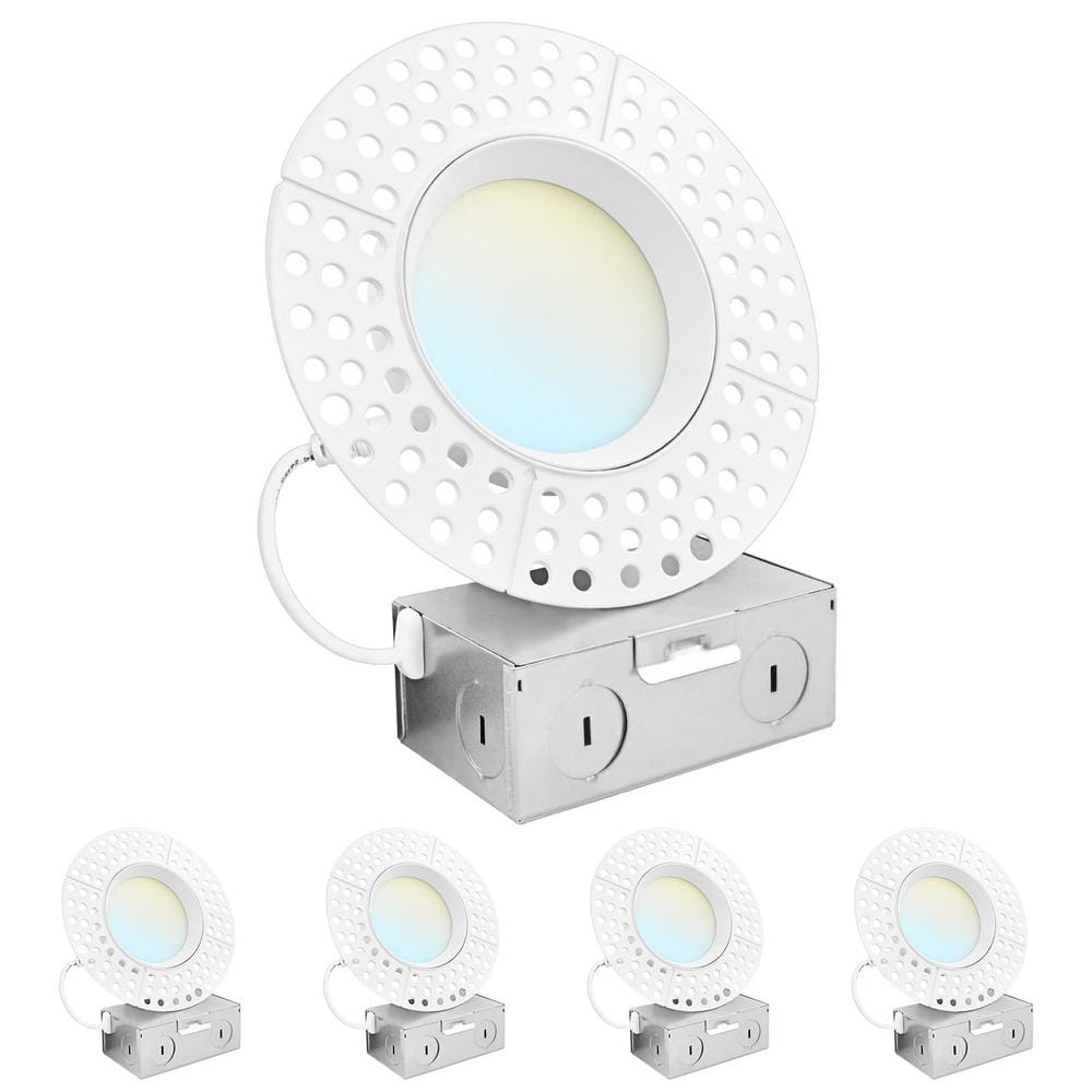LUXRITE 4 in. Trimless LED Recessed Light, 5CCT 2700K-5000K, 1200 ...