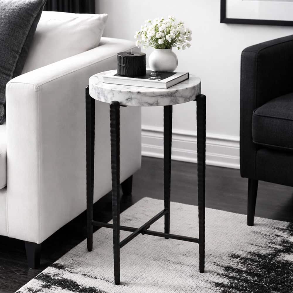 StyleCraft 16 in. White Round Marble End Table ISF27204DS - The Home Depot