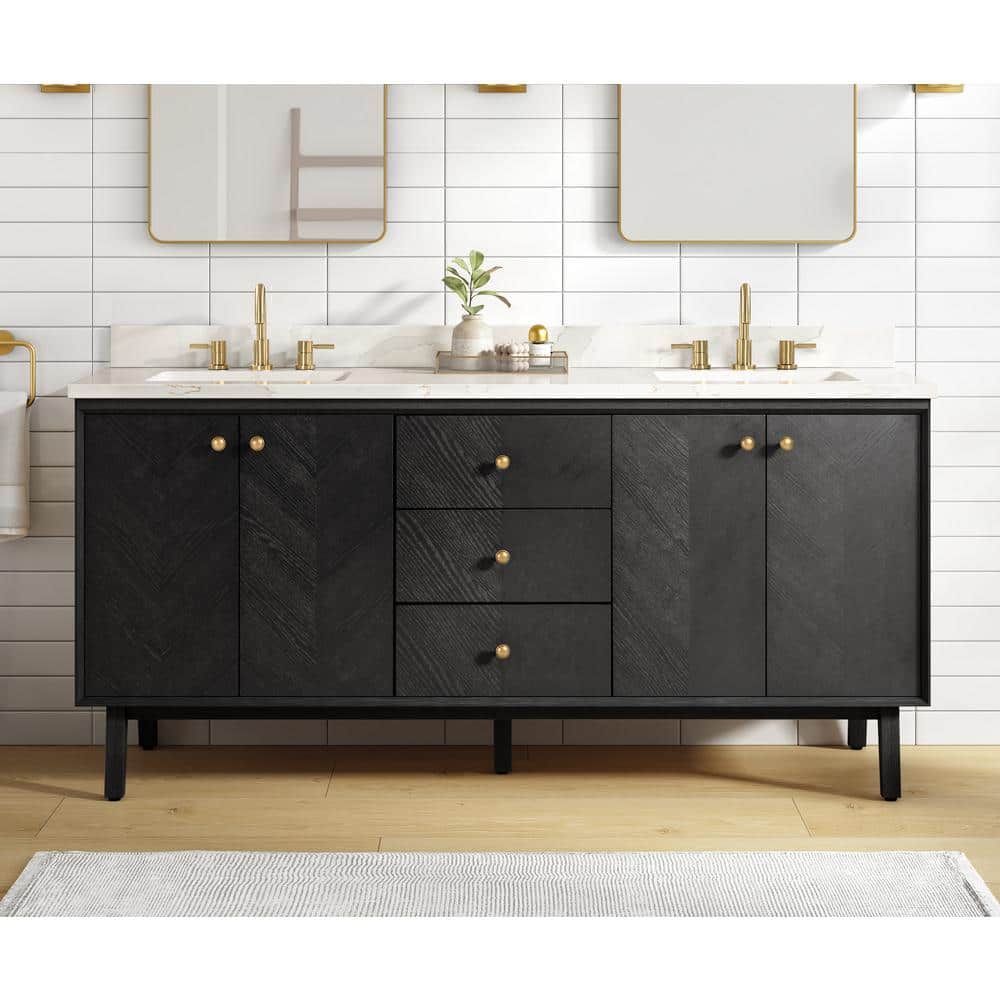 Avanity Adele 73 in. Double Sink Black Oak Bath Vanity with Calacatta ...