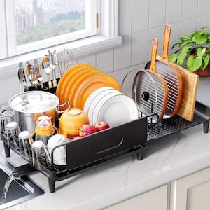 Wudkey Black Extendable Dish Drainer Dish Rack for Kitchen Counter and Sink, Adjustable Capacity ...