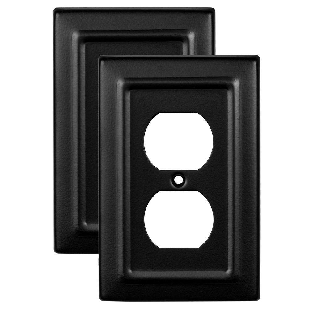 Monarch Abode Architectural 1-Gang Black Duplex/Outlet Metal Wall Plate ...