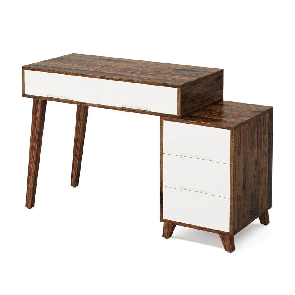 BYBLIGHT Brown Makeup Vanity Table with 5 Drawers, Vanity with ...