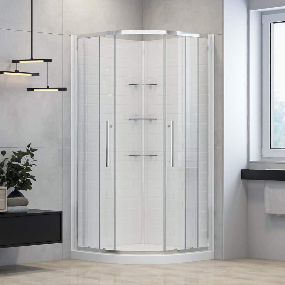 Dreamwerks Monaco 38 in. L x 38 in. W x 75 in. H Round Corner Shower Stall/Kit with Base, Walls ...