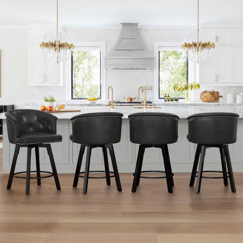 OrangeOne Quin 26 in. Black Faux Leather High-Back Upholstered Counter ...