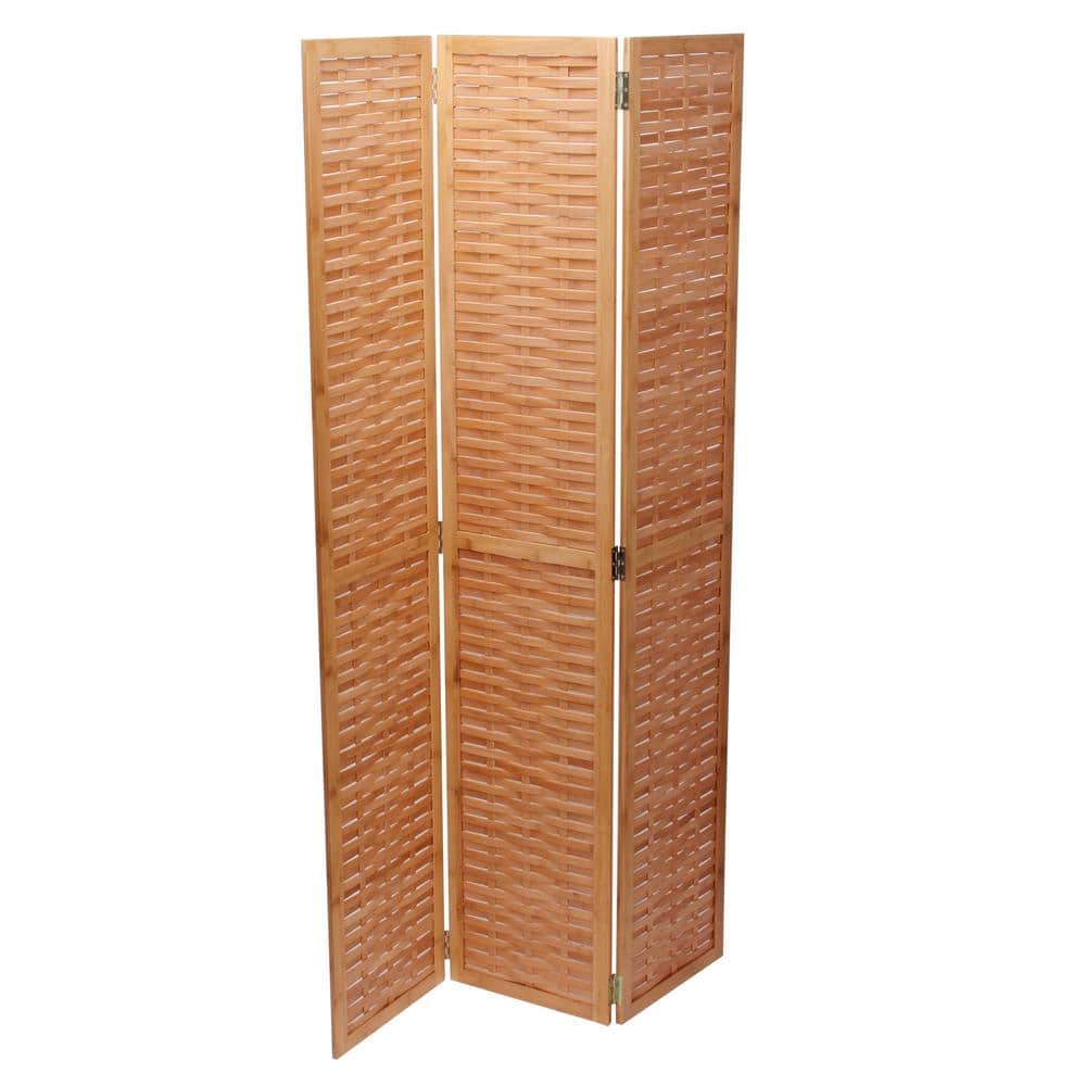 HOUSEHOLD ESSENTIALS Bamboo 3 Panel Screen with Basket weave 2176-1 ...