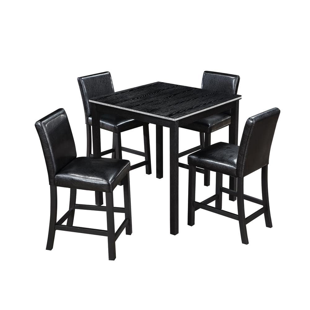 Boyel Living 5-Piece Square Black Wood Top Kitchen Table Set (Seats 4 ...