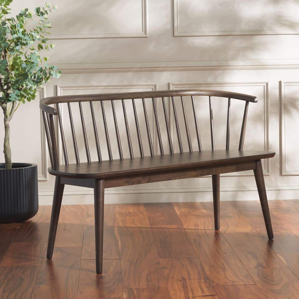 SAFAVIEH Blanchard 52.55 in. Dark Walnut Entryway Bench with Back ...