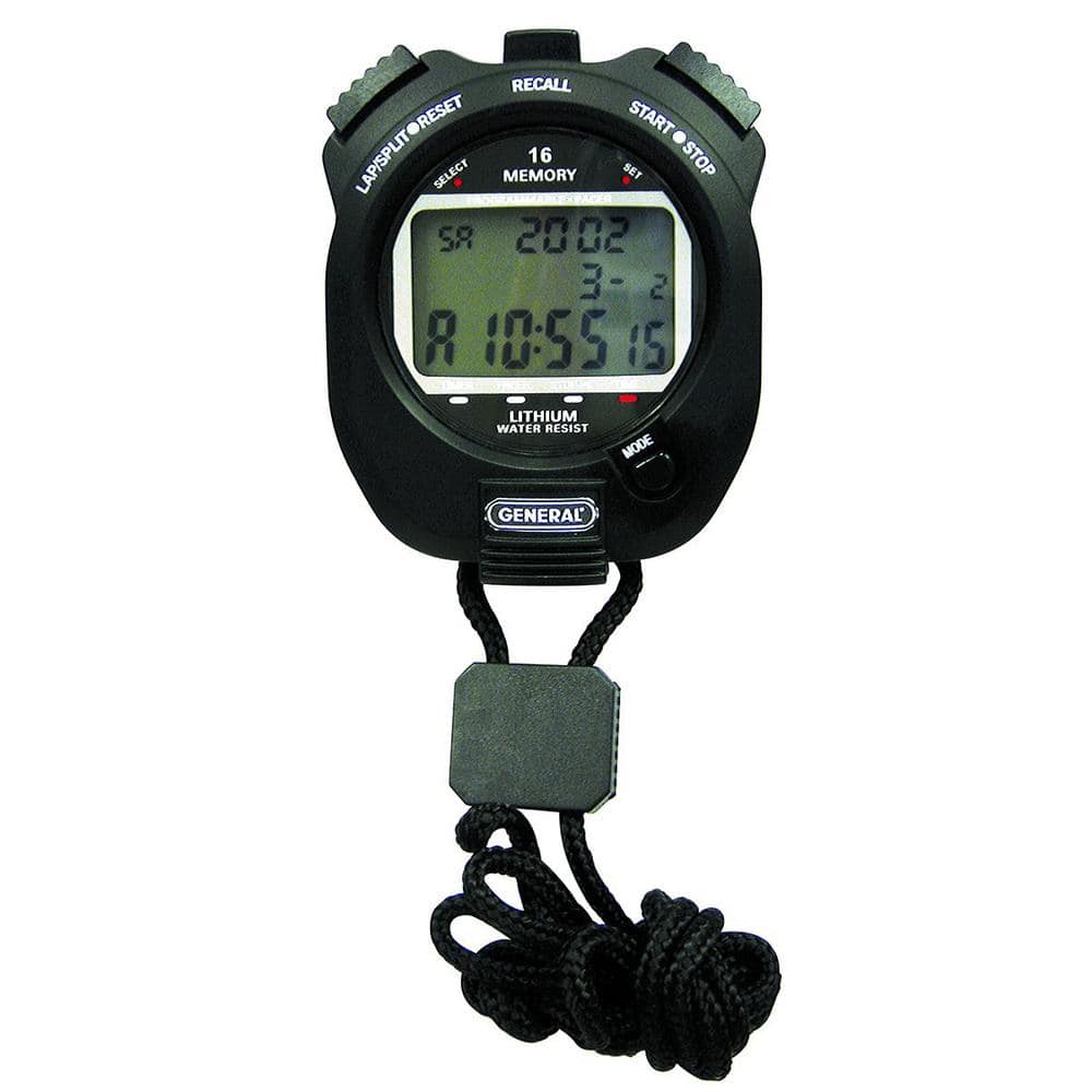General Tools Three-Line Stopwatch with 16-Value Lap and Split Memory ...