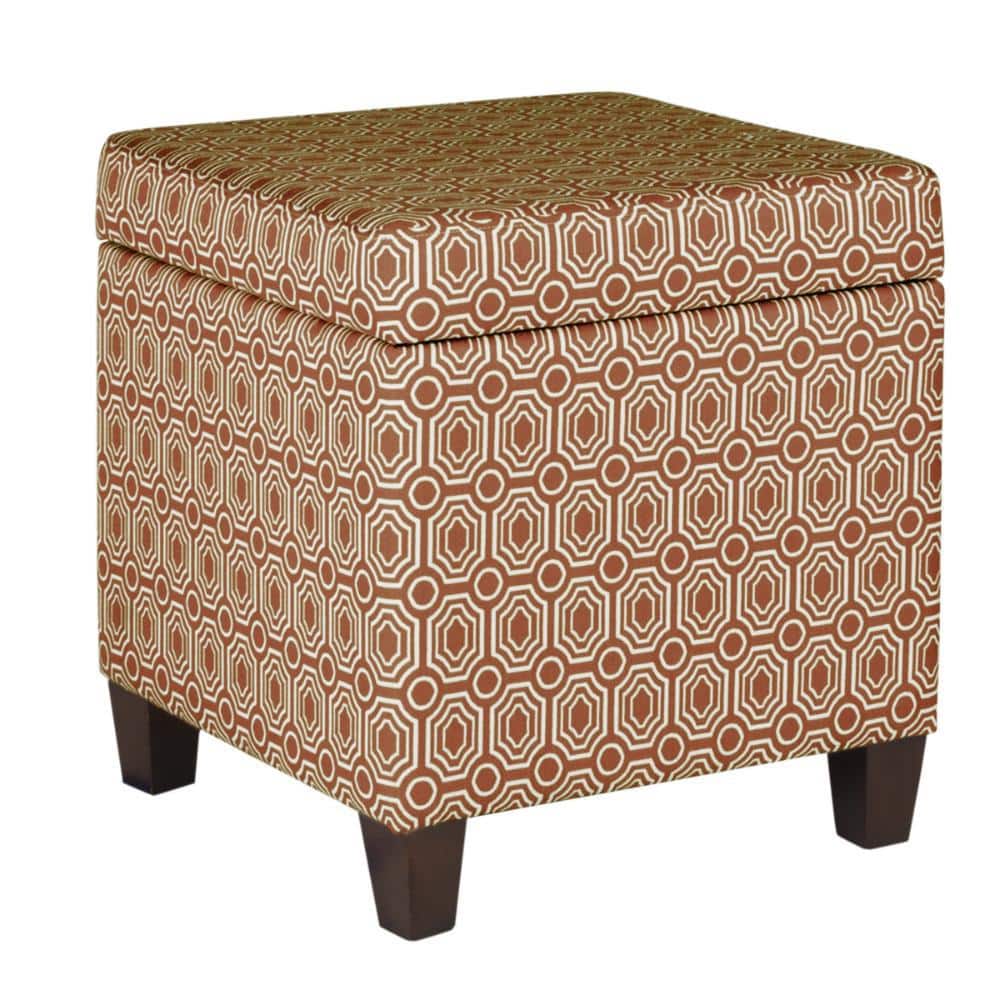 Benjara Orange and Cream Fabric Square Storage Ottoman BM194107 - The ...