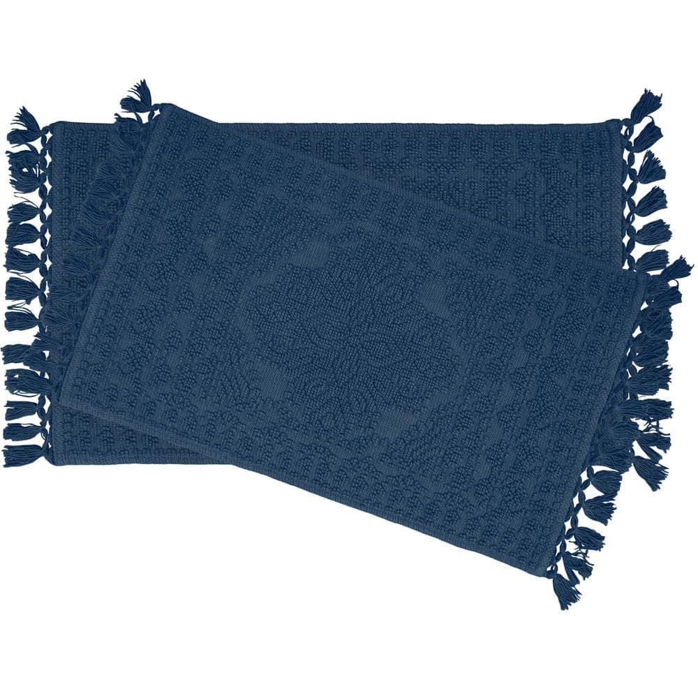 French Connection Nellore Fringe Cotton Navy 17 x 24 in./20 x 34 in. 2 ...