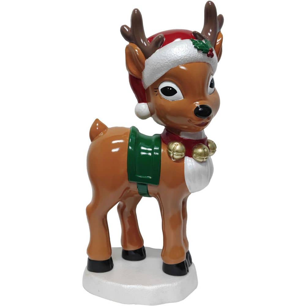 Fraser Hill Farm 28 in. x 10 in. Pre-Lit LED Reindeer with Santa Hat Christmas Blow Mold FFBM ...