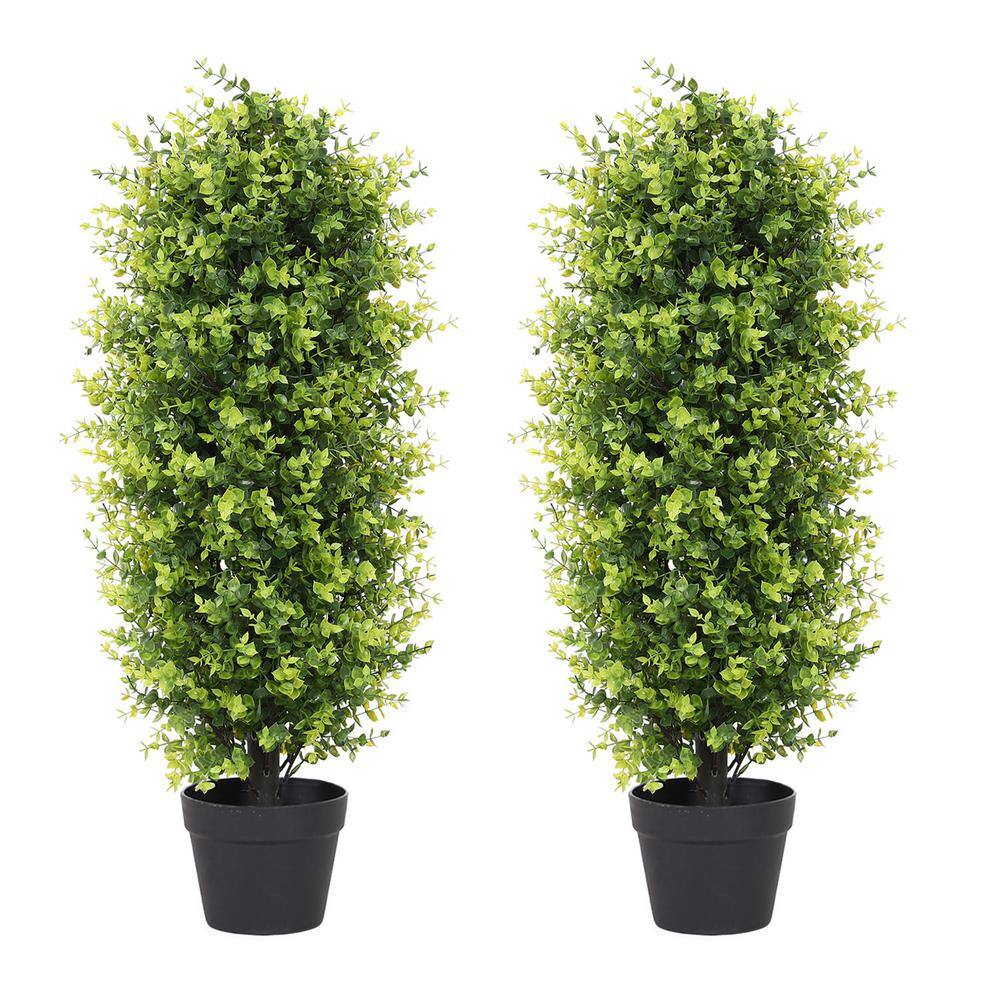 poetree 2 Pack 3 ft. Artificial Topiaries Boxwood Eucalyptus Trees with ...