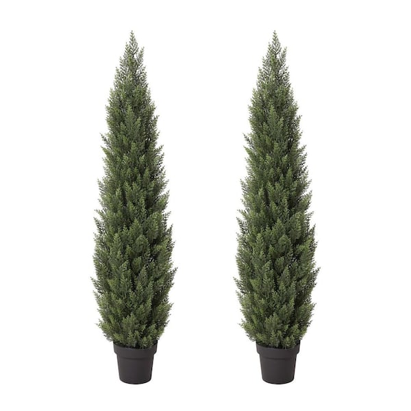 DR.Planzen 5 ft. Artificial Topiary Cedar Trees Outdoor Indoor Faux ...