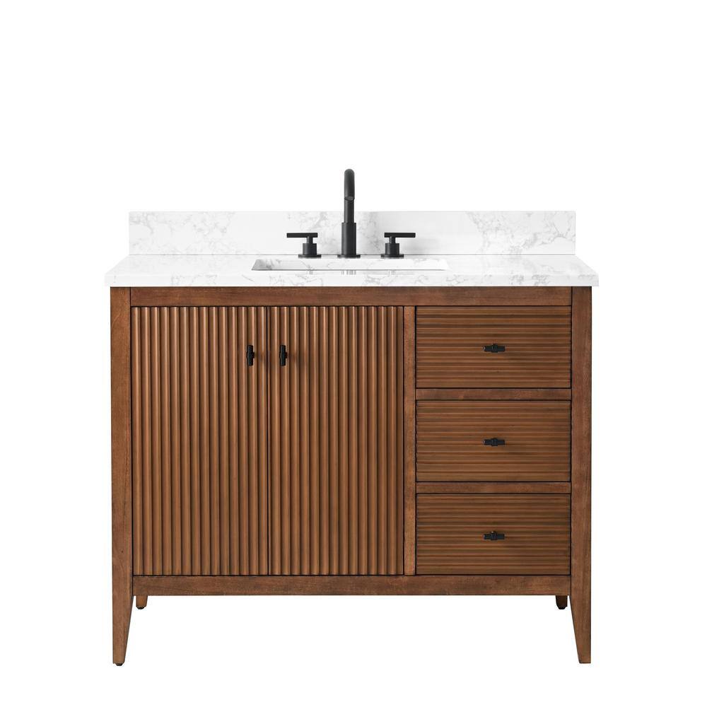 Vanity Art 42 in. W x 22 in D x 38 in. H Single Sink Bathroom Vanity Cabinet in Linear Walnut ...