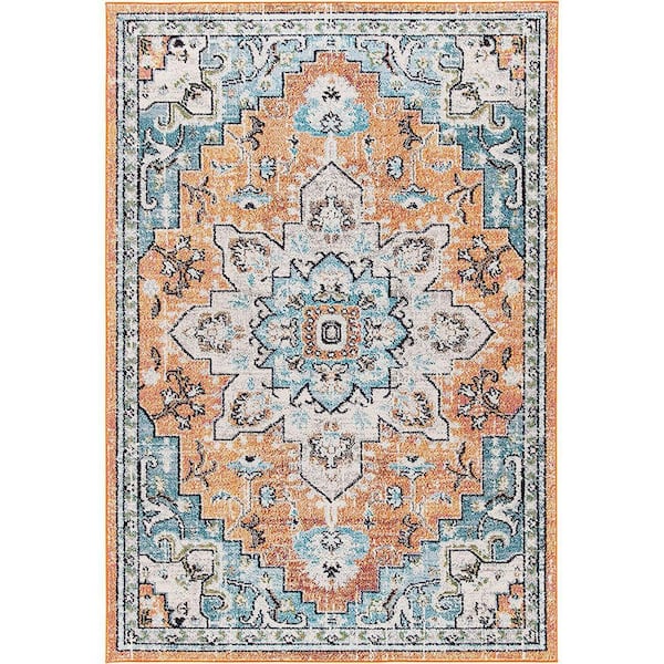 Teal 8 ft. x 10 ft. Oriental Indoor Polypropylene Area Rug A46A1-rug ...