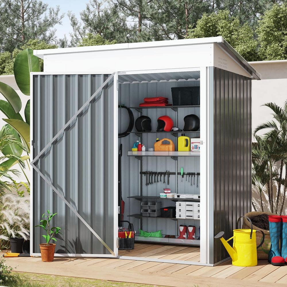 AECOJOY 5 ft. W x 3 ft. D Metal Shed with Single Lockable Door Dark Gray (15 sq. ft.) 16209DG ...