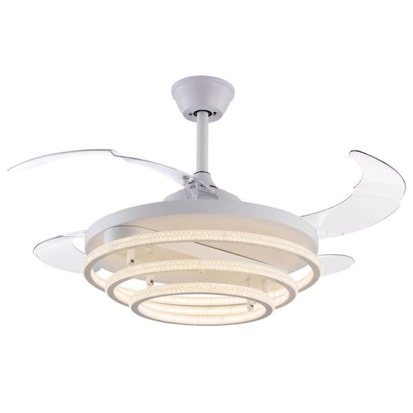 OUKANING 42 in. Retractable Blades Integrated LED Indoor White 6-Speed ...
