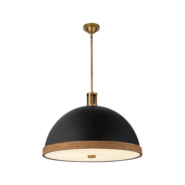 ALORA Doral 24 in. 3 Light 60-Watt Matte Black/Vintage Brass Pendant ...