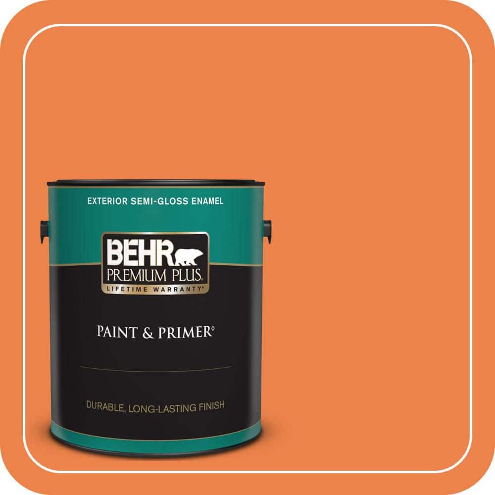 BEHR PREMIUM PLUS 1 gal. #240B-6 Orange Zest Semi-Gloss Enamel Exterior ...