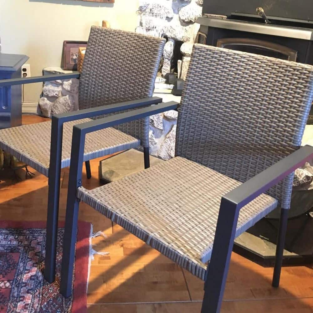 Stackable Wicker Outdoor Dining Chair with Armrests in Taupe (Set of 2 ...