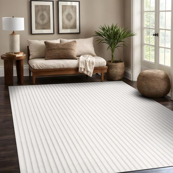 Beverly Rug UltraPlush Touch 5 ft. x 7 ft. White Non-Slip Rubber Back ...