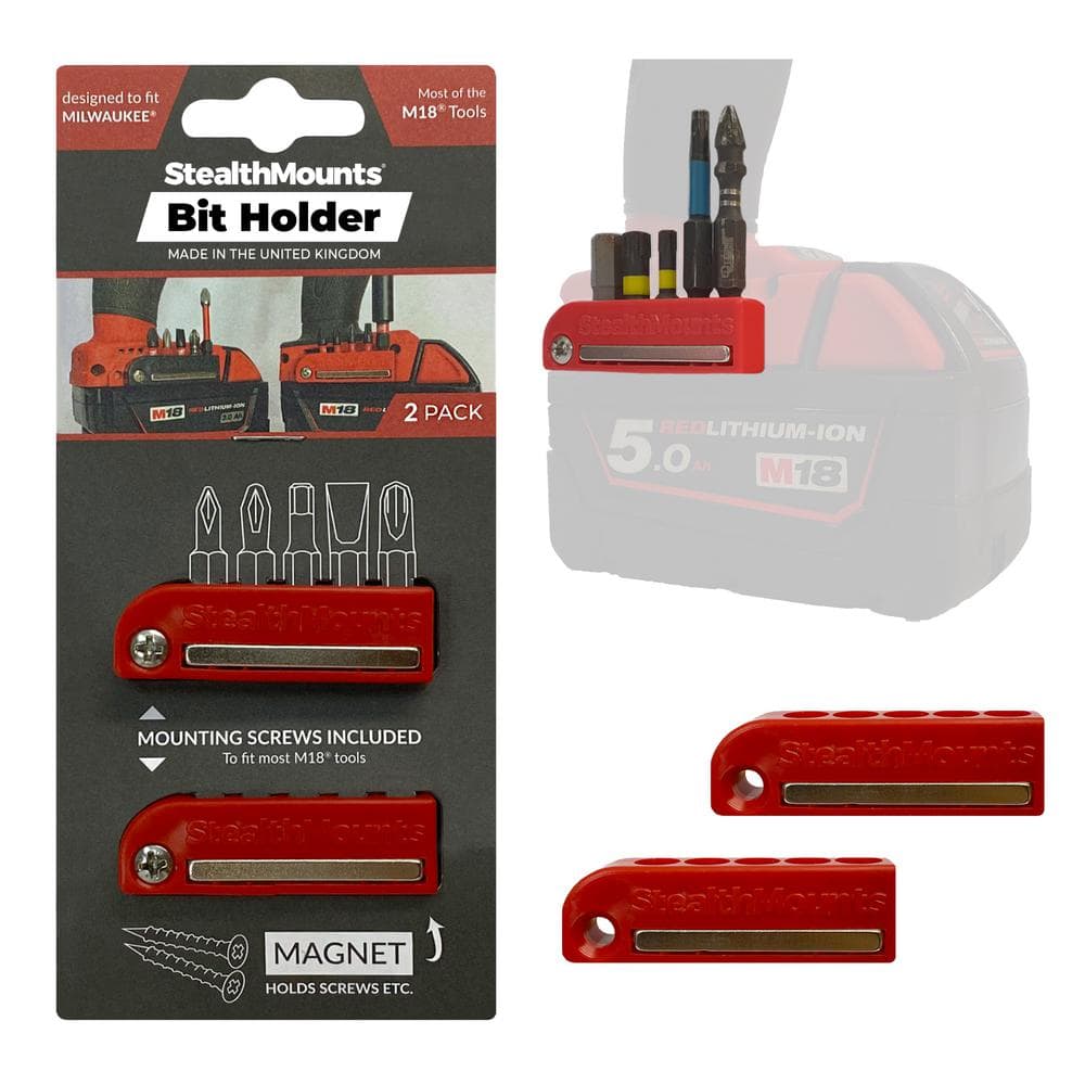 StealthMounts Bit Holder compatible with Milwaukee M18 in Red (2-Pack ...