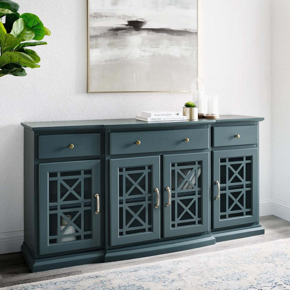 Walker Edison Furniture Company Landon Fretwork 60 in. Dark Teal 4-Door ...