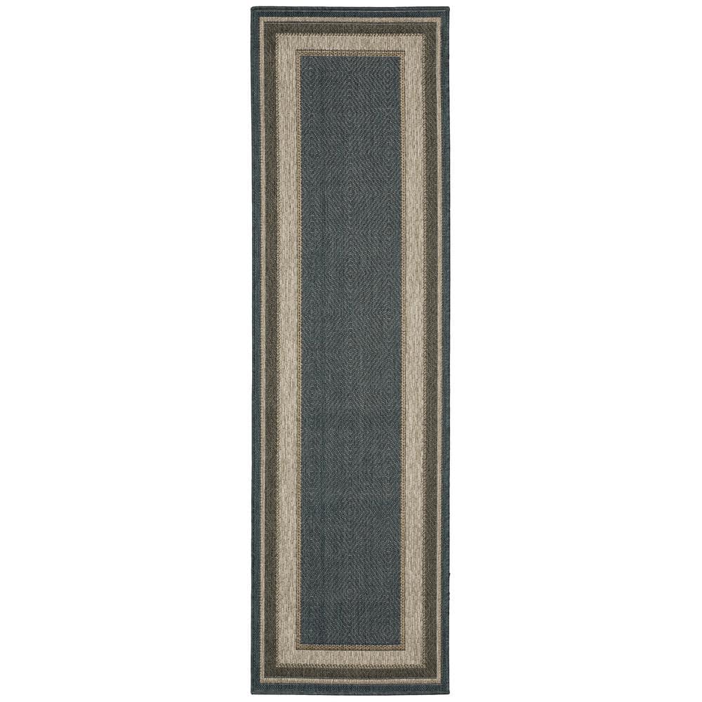 StyleWell Jasper Blue 2 ft. x 7 ft. Border Indoor/Outdoor Patio Runner ...