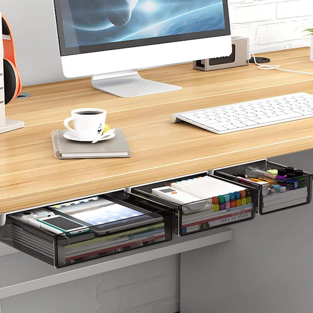White 13 in. x 9.8 in. Plastic Under Desk Drawer Storage Organizer with ...