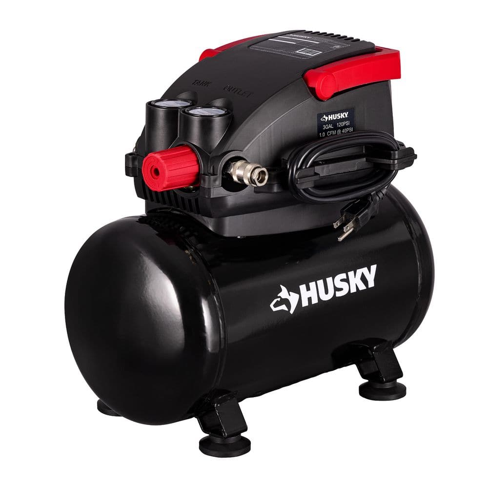 Husky 3 Gal. 120 PSI Portable Electric Oil-Free Light Duty Hotdog Air ...