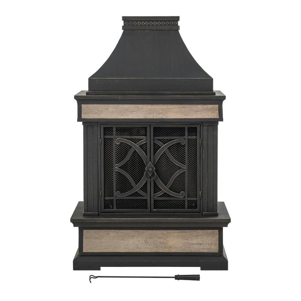 Sunjoy Heirloom 56.69 in. H Slate Wood Burning Fireplace - Black ...
