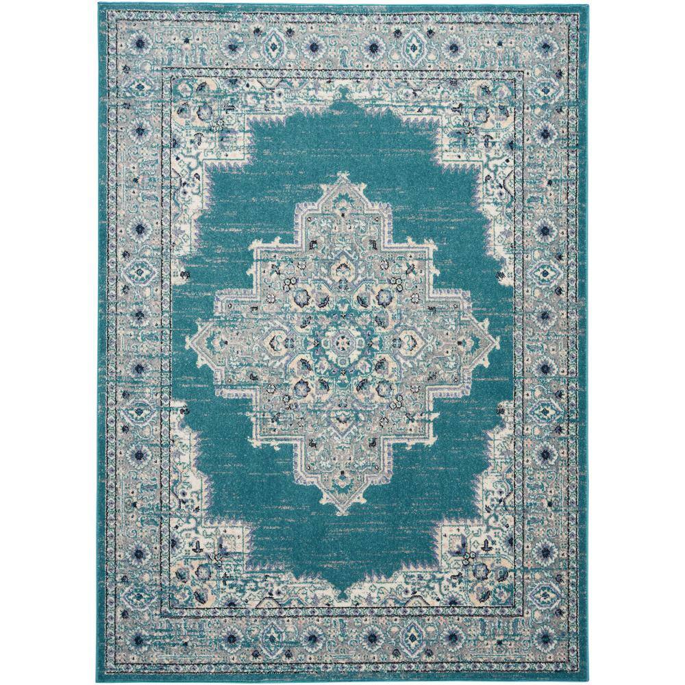 Nourison Passion Turquoise Grey 5 ft. x 7 ft. Abstract Transitional ...