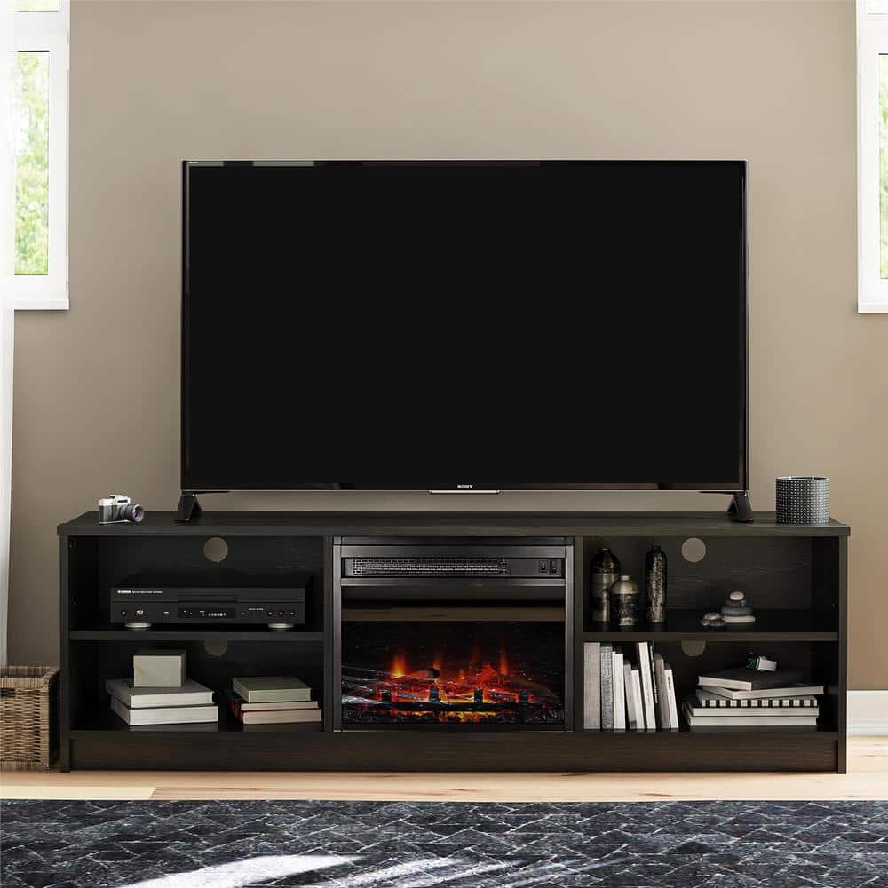 Ameriwood Home Noble Black Oak TV Stand Fits TV's up to 65 in. With Electric Fireplace Insert ...