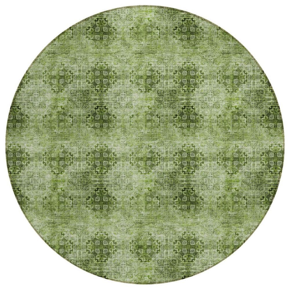 HomeRoots Olive Green 8 ft. x 8 ft. Woven Floral;Medallion Polyester ...