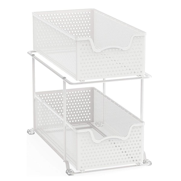 White 8 in. x 12.8 in. Metal Modern 2-Tier Desk Organizer Drawer ...