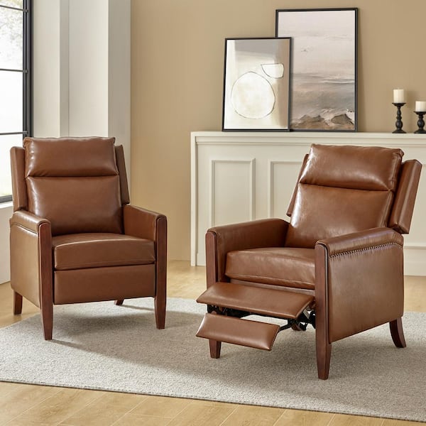 JAYDEN CREATION Manuel Leather Push Back Manual Recliner with Solid ...