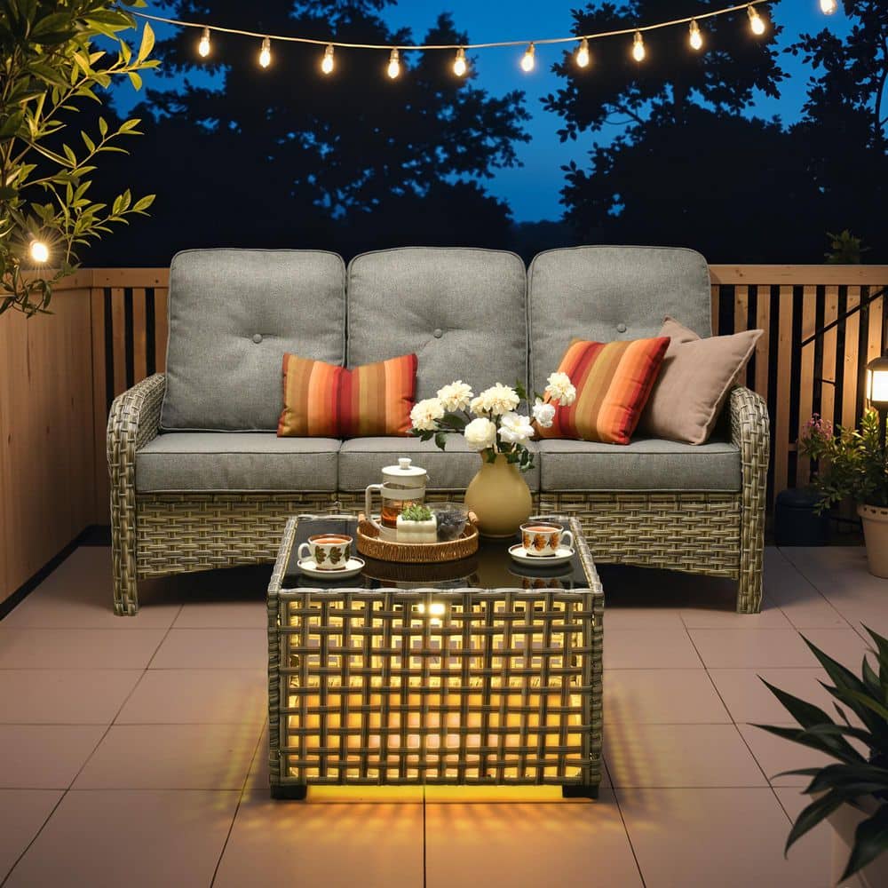 XIZZI Canopy Reed Outdoor Couch Patio Sofa with Dark Gray Cushions and ...