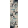Nourison Celestial Ivory/Teal Blue 2 ft. x 8 ft. Abstract Modern ...