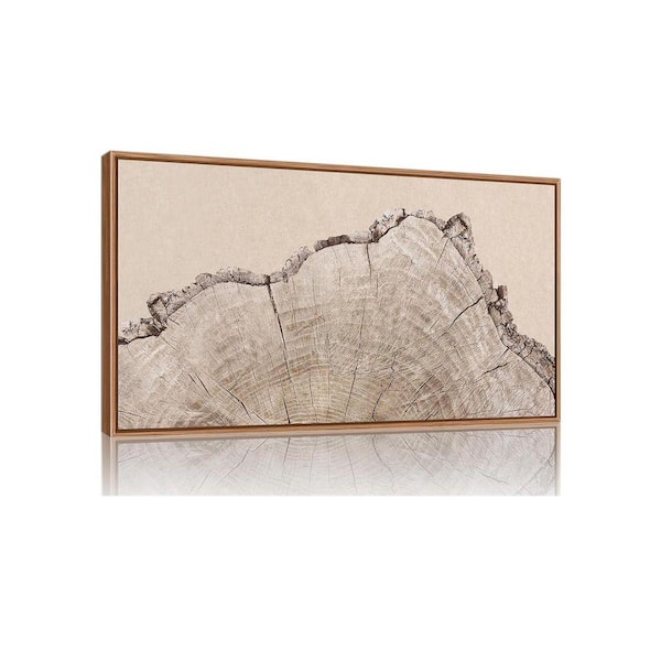 1-Piece Framed Large Tree Ring Canvas Wall Art Rustic Beige Wooden Wall ...