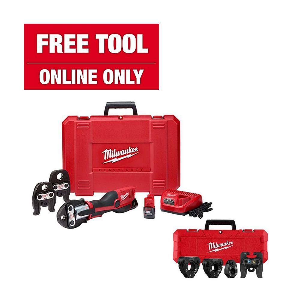 Milwaukee M12 12 Volt Lithium-Ion Force Logic Cordless 1/2 in.-1 in. Copper Press Tool Kit with ...