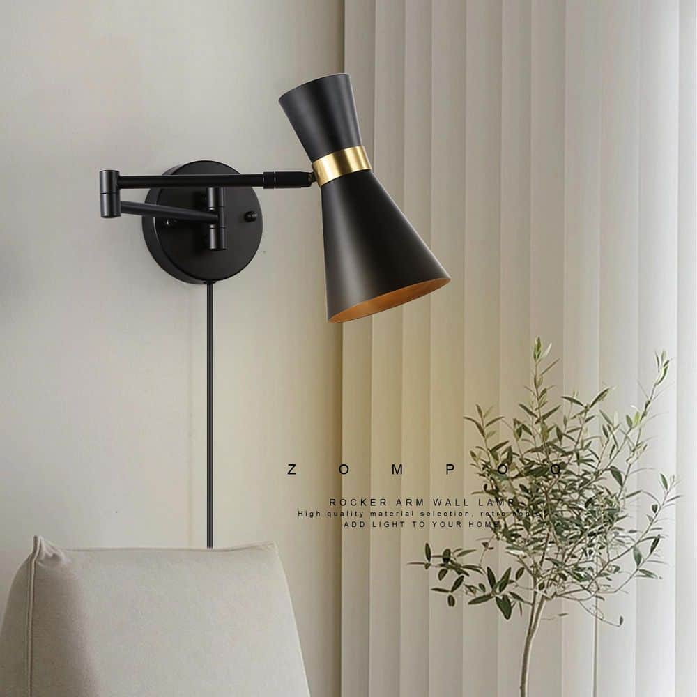Zompoo Modern 5.3 in. 1 Light Plug in Wall Sconces with Black Swing Arm ...