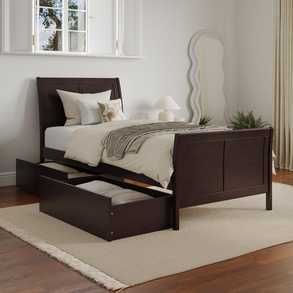 AFI Portland Espresso Brown Twin XL Solid Wood Storage Platform Bed ...