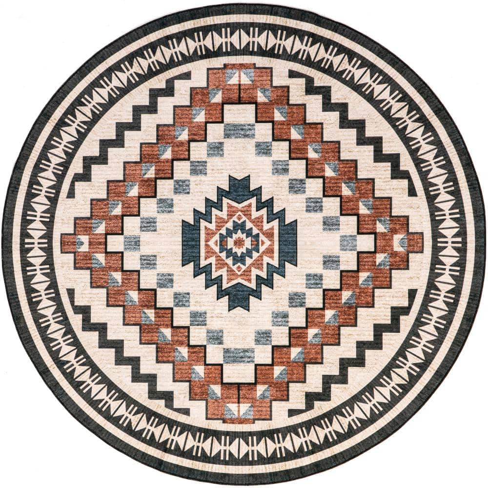 nuLOOM Leighton Machine Washable Beige 6 ft. Geometric Round Rug ...