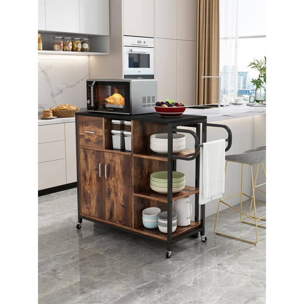 Reviews for ANTFURN Rustic Brown Kitchen Cart with Drawers and Wheels ...