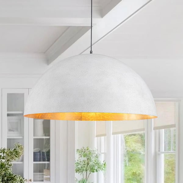 Y'INSP Brava 31.5 in. 3-Light Large Antique White and Gold Leaf Dome ...