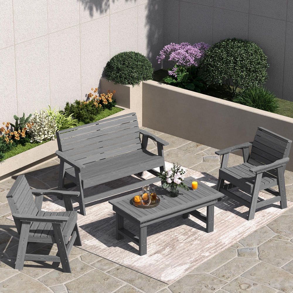 PamaPic 4-Piece HDPE Plastic Weather Resistant Outdoor Patio ...