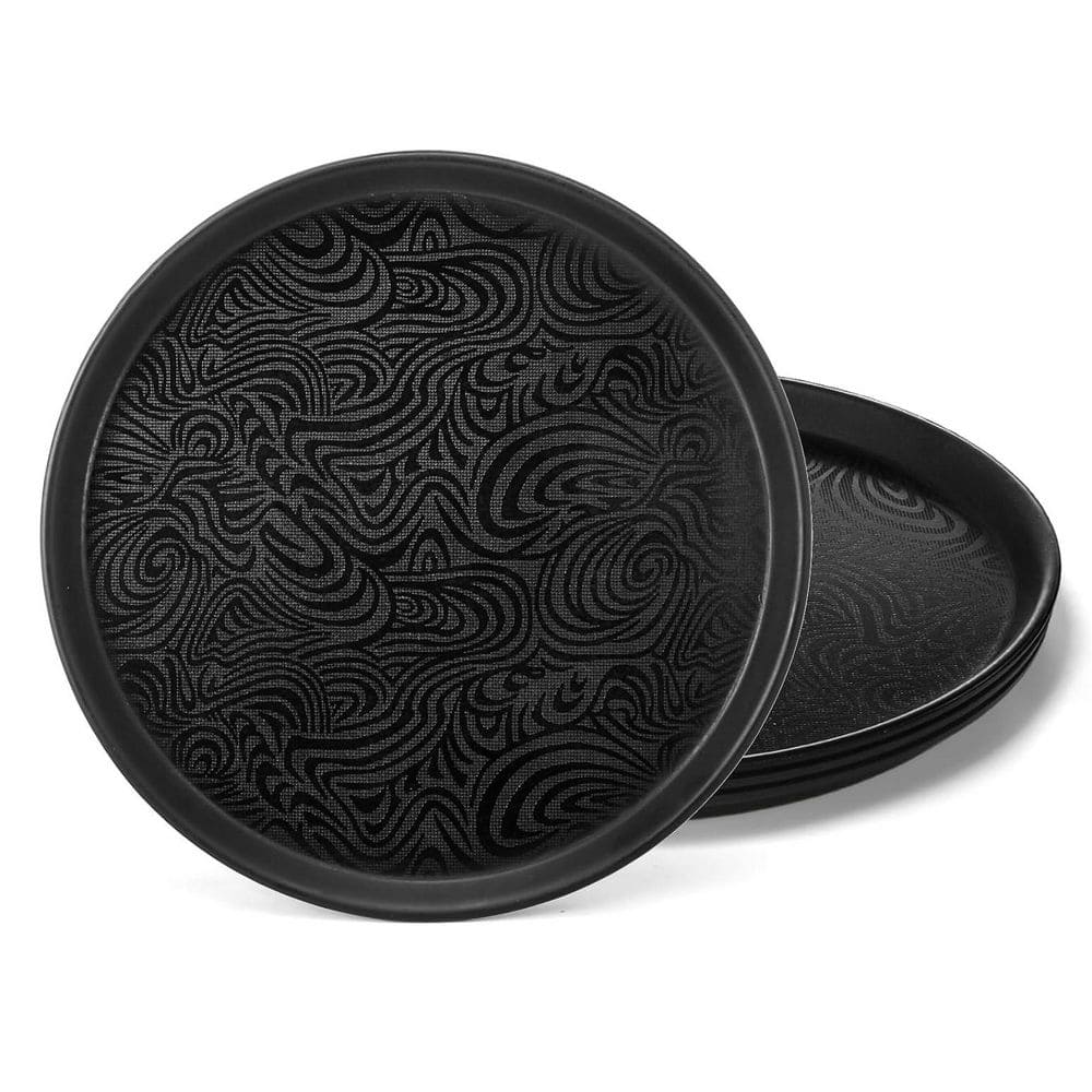 4-Pack 14 in. Black Round Plastic Restaurant Serving Trays - Non-Slip ...