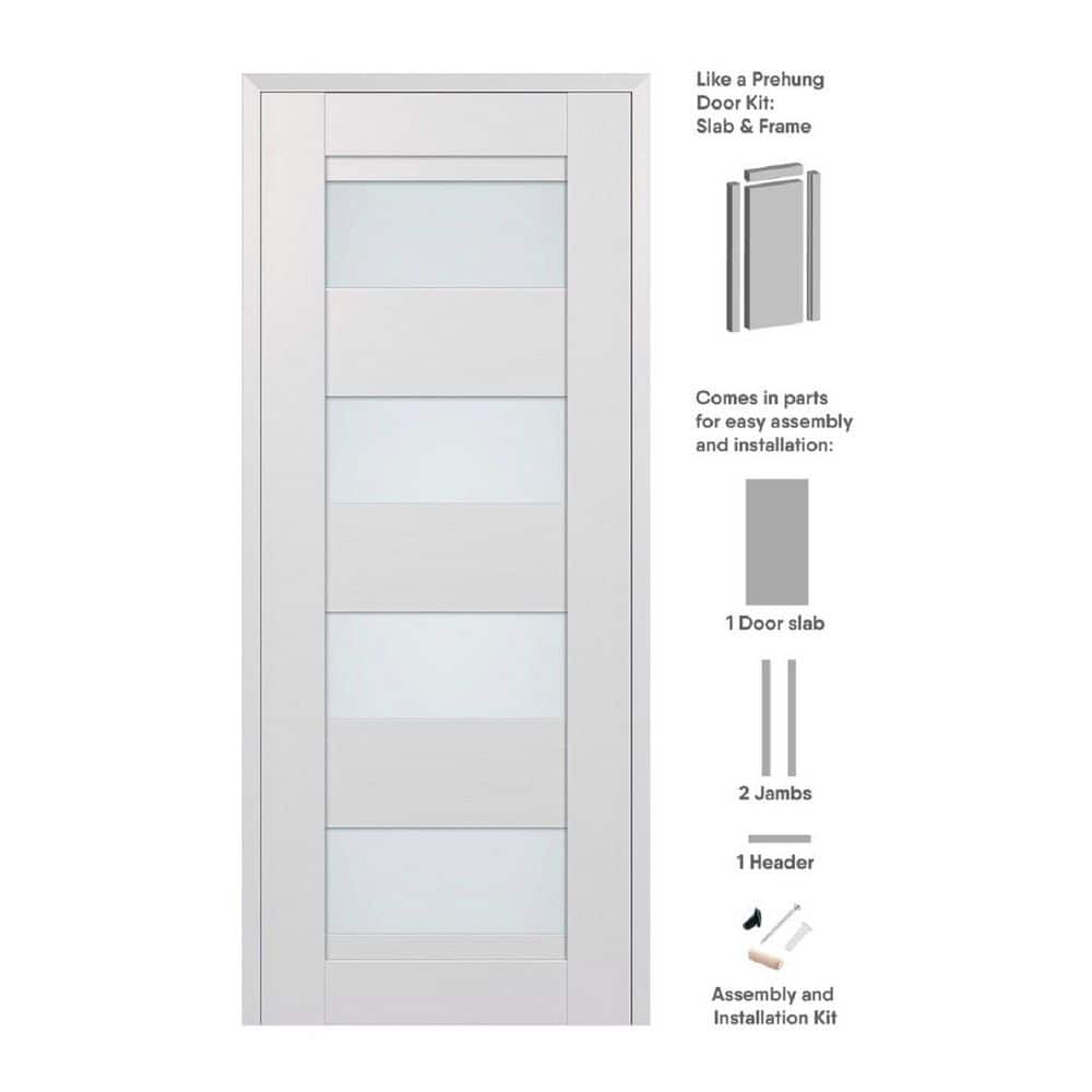 Belldinni Della 32 in. x 80 in. Left-Hand Frosted Glass Solid Core 4 ...