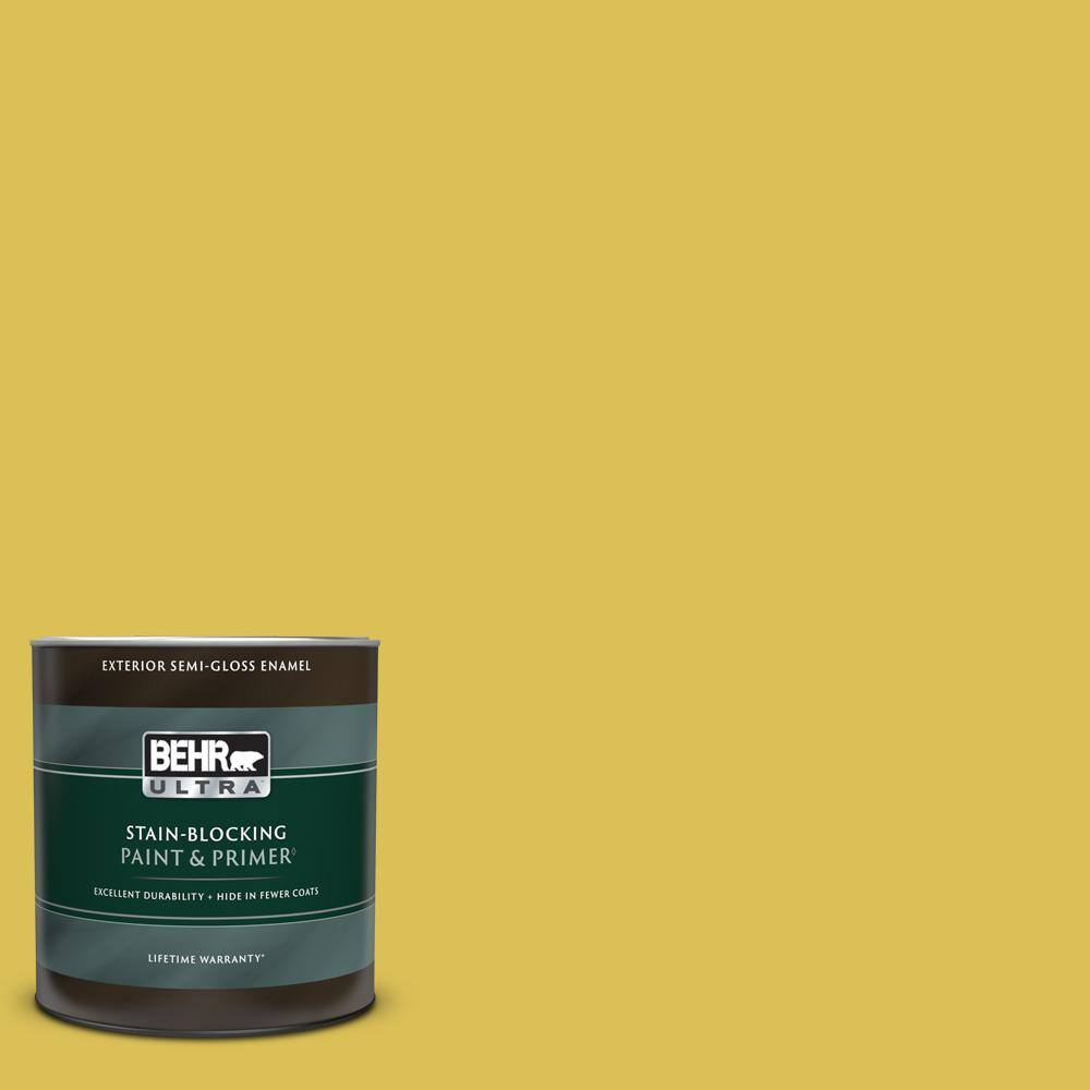 BEHR ULTRA 1 qt. #P320-6 Sulfur Yellow Semi-Gloss Enamel Exterior Paint ...