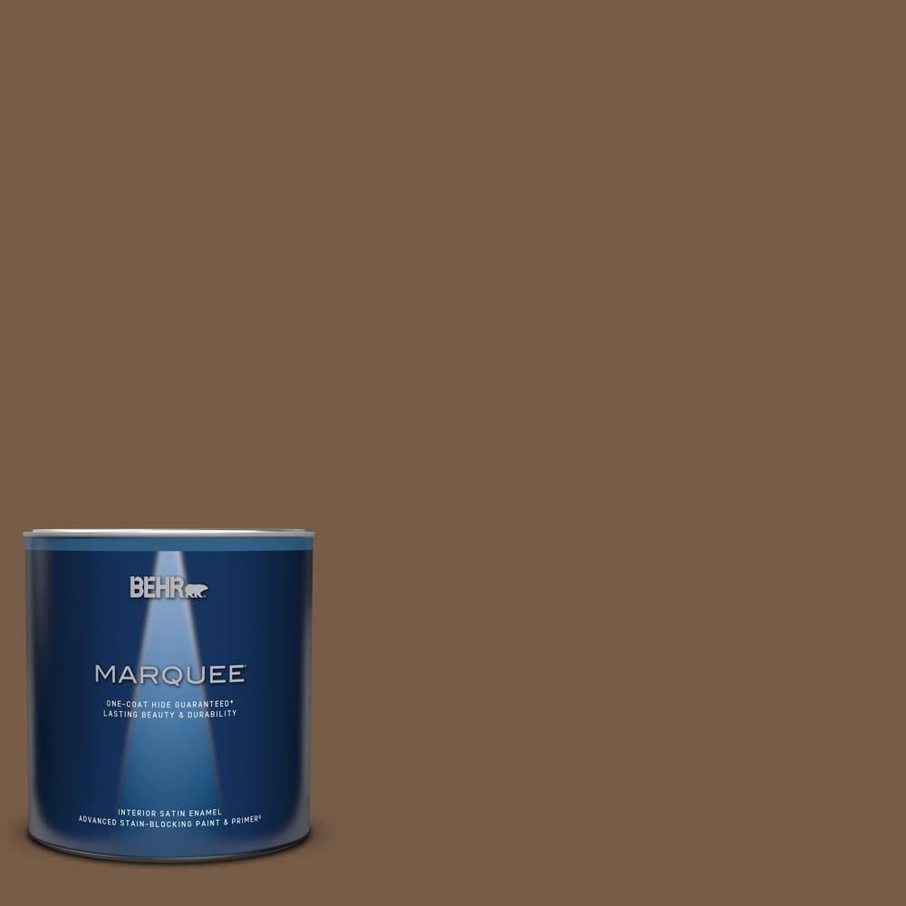 BEHR MARQUEE 1 qt. #N250-7 Mission Brown One-Coat Hide Satin Enamel ...